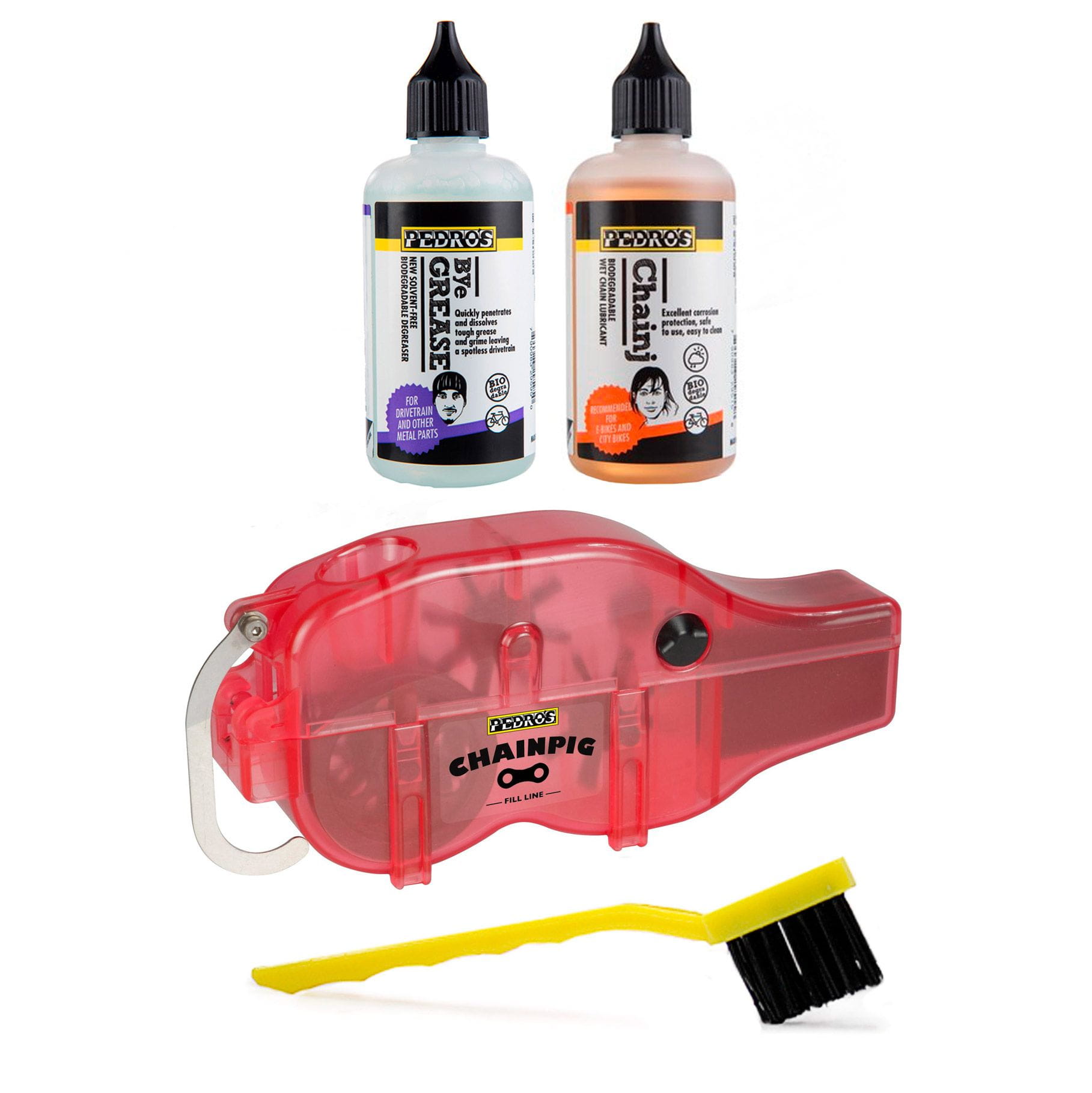 Pedros Chain Pig II Chain Scrubber inkl. Entfetter, Bürste, Kettenöl ...